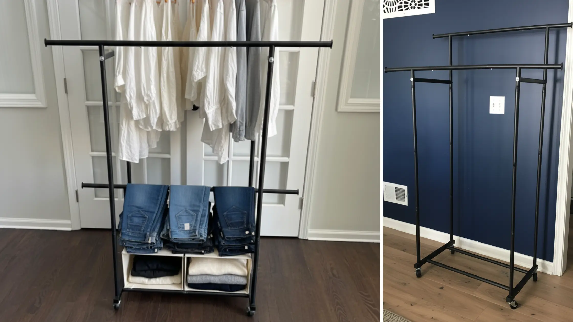 Rolling Clothes Rack for Small Spaces: HYSEYY Double Rod Portable ...